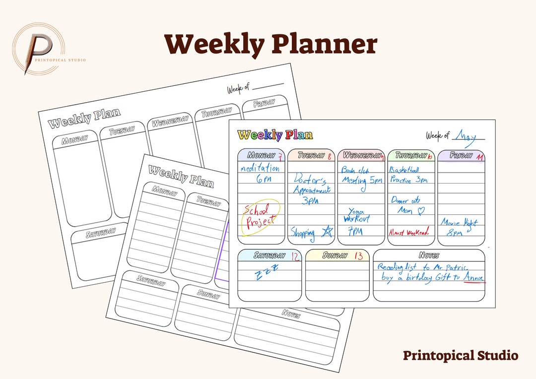 Weekly Planner Printable Landscape, Weekly Schedule, Weekly Organizer ...