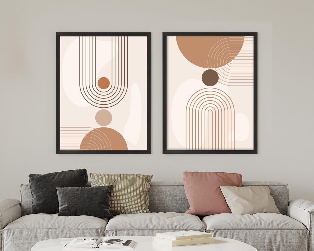 Neutral Boho Wall Art Print Set of 2, Beige Boho Wall Prints, Mid ...