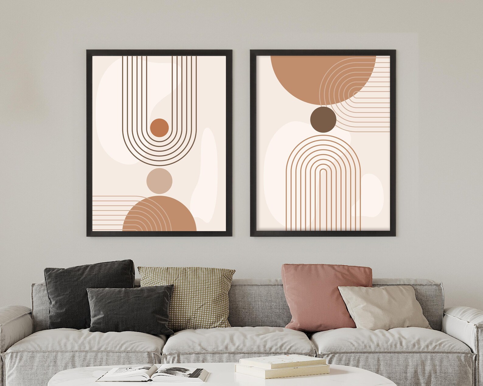 Neutral Boho Wall Art Print Set of 2, Beige Boho Wall Prints, Mid ...