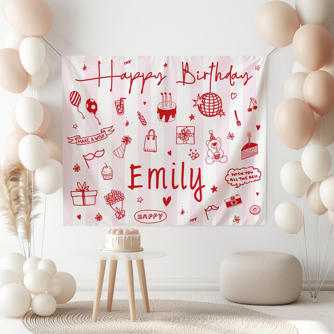 Happy Birthday Party Decor, Custom Birthday Tapestry, Personalized ...