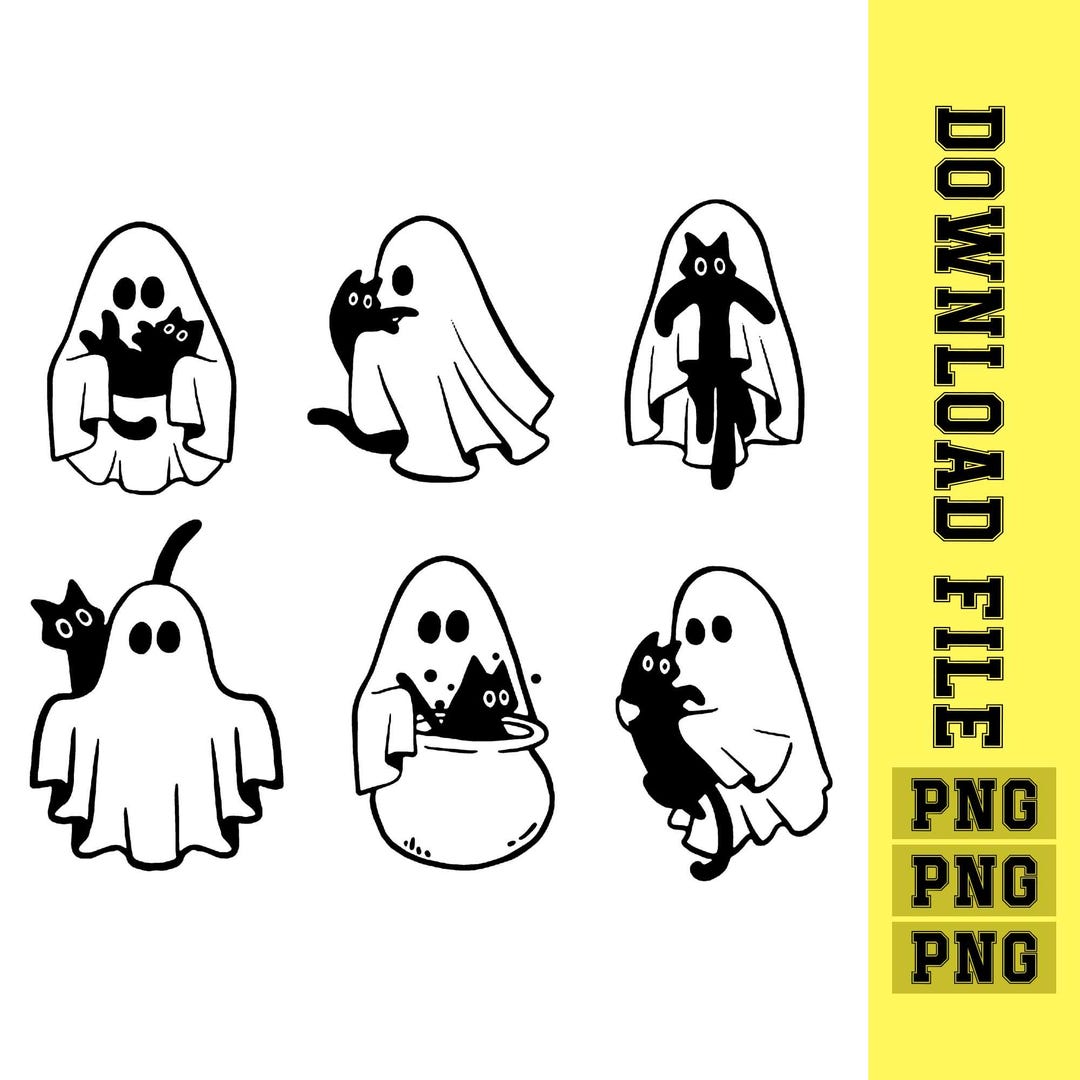 Ghosts With Cat Png, Cute Halloween Ghosts Png, Cat Lover Ghost Png, Halloween Cat Mom Png ...