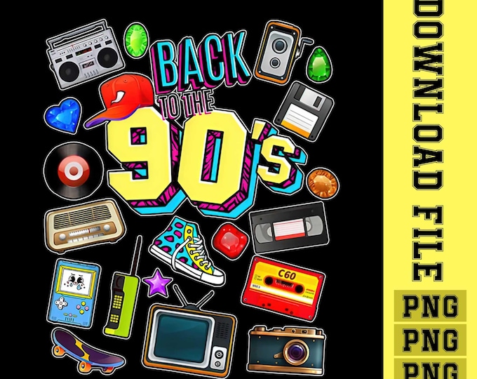 Men's Women's Kids Vintage Retro Back to 90's Graphic Design Digital ...