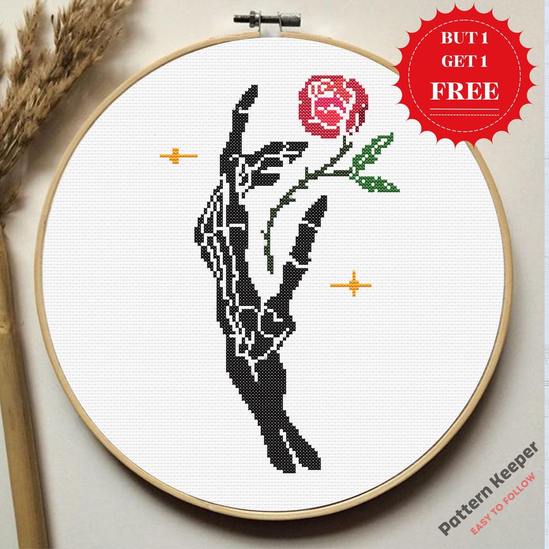 Anatomical Skeleton Hand Cross Stitch Pattern – Gothic Rose Embroidery ...