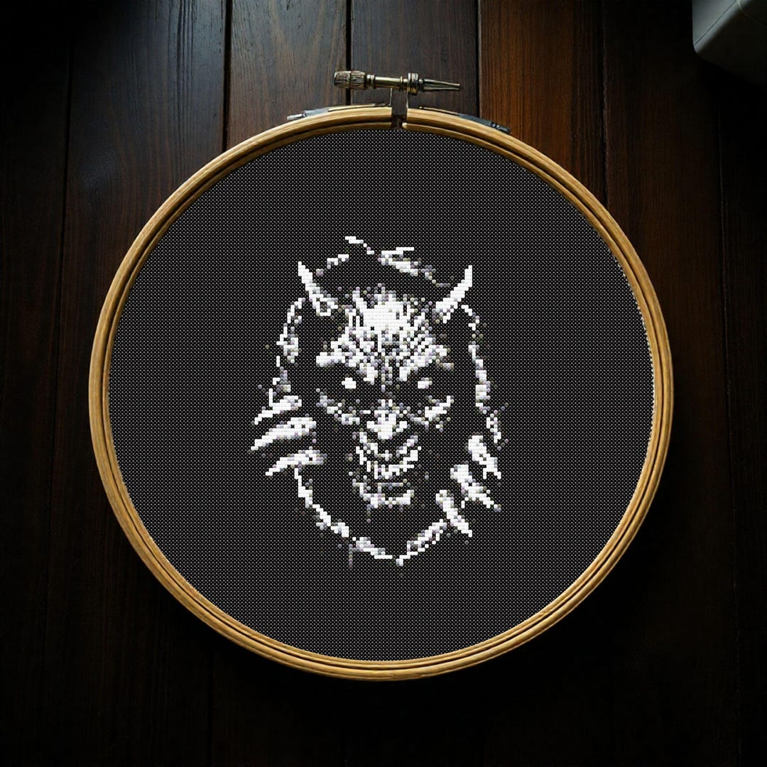 Creepy Demon Cross Stitch Pattern Pdf - Spooky Halloween Design Cross ...