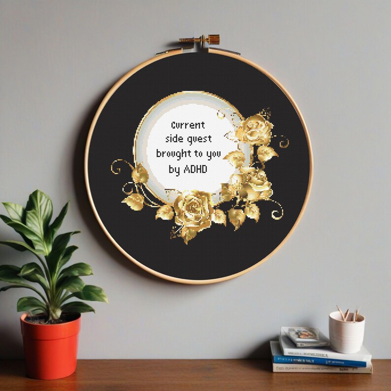ADHD Side Quest Cross Stitch Pattern: Funny Mental Health Embroidery ...