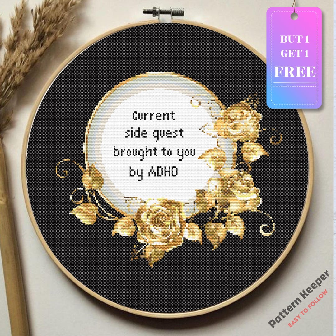 ADHD Side Quest Cross Stitch Pattern: Funny Mental Health Embroidery ...