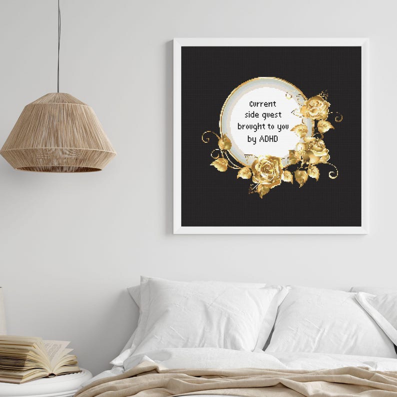 ADHD Side Quest Cross Stitch Pattern: Funny Mental Health Embroidery ...