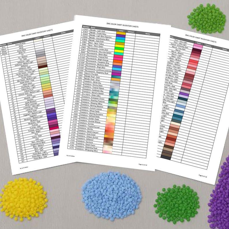 Printable Diamond Painting DMC Color Chart Tracker Inventory Sheet PDF ...