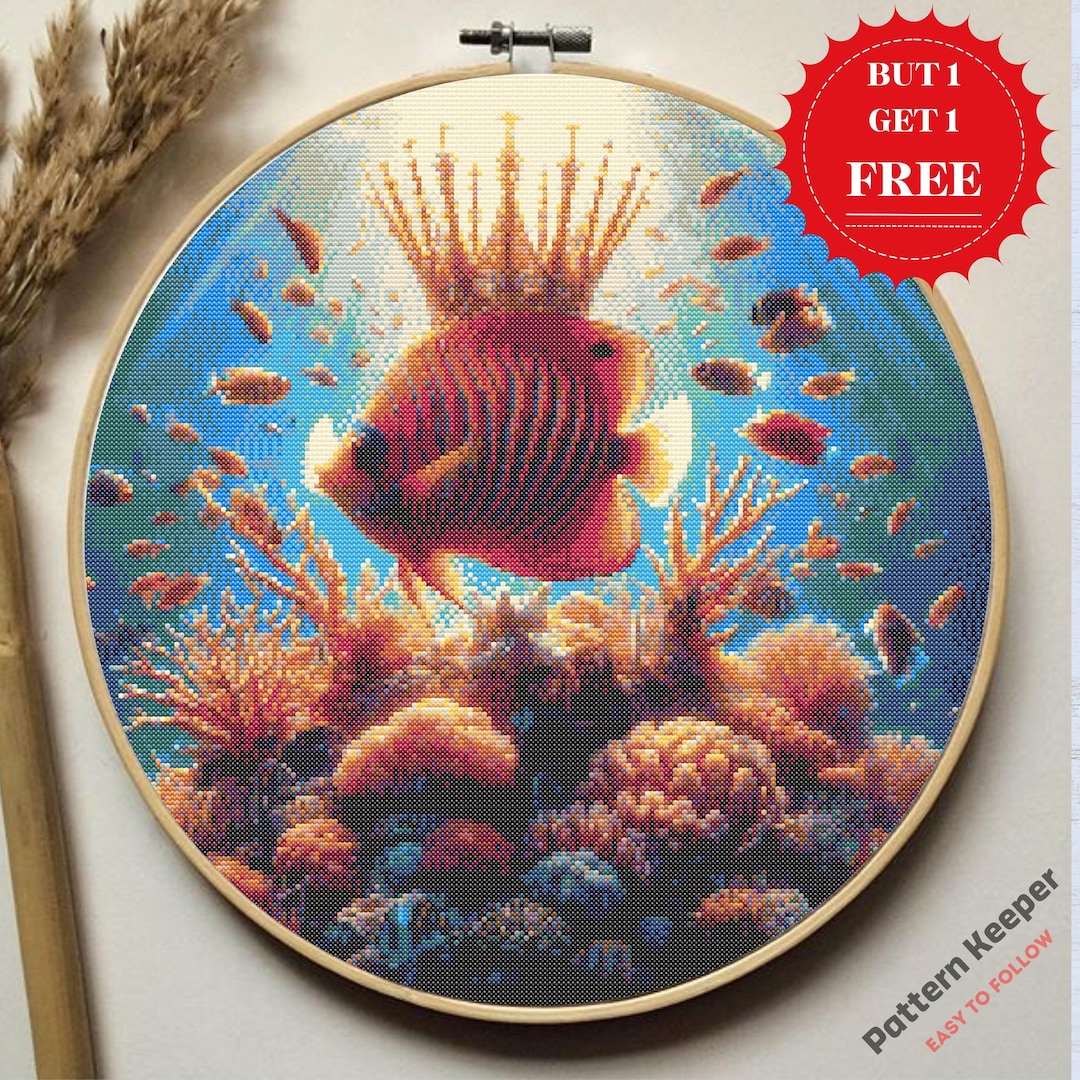 Vibrant Coral Reefs, Blue Ocean Cross Stitch Pattern Chart - Abstract ...