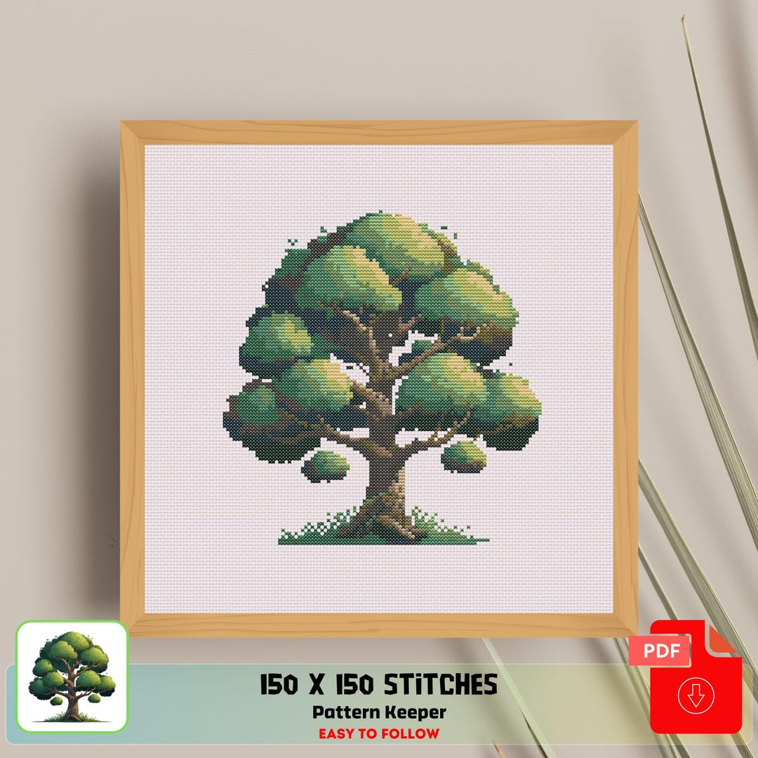 Green Tree Cross Stitch Pattern PDF - Spring Season Cross Stitch ...