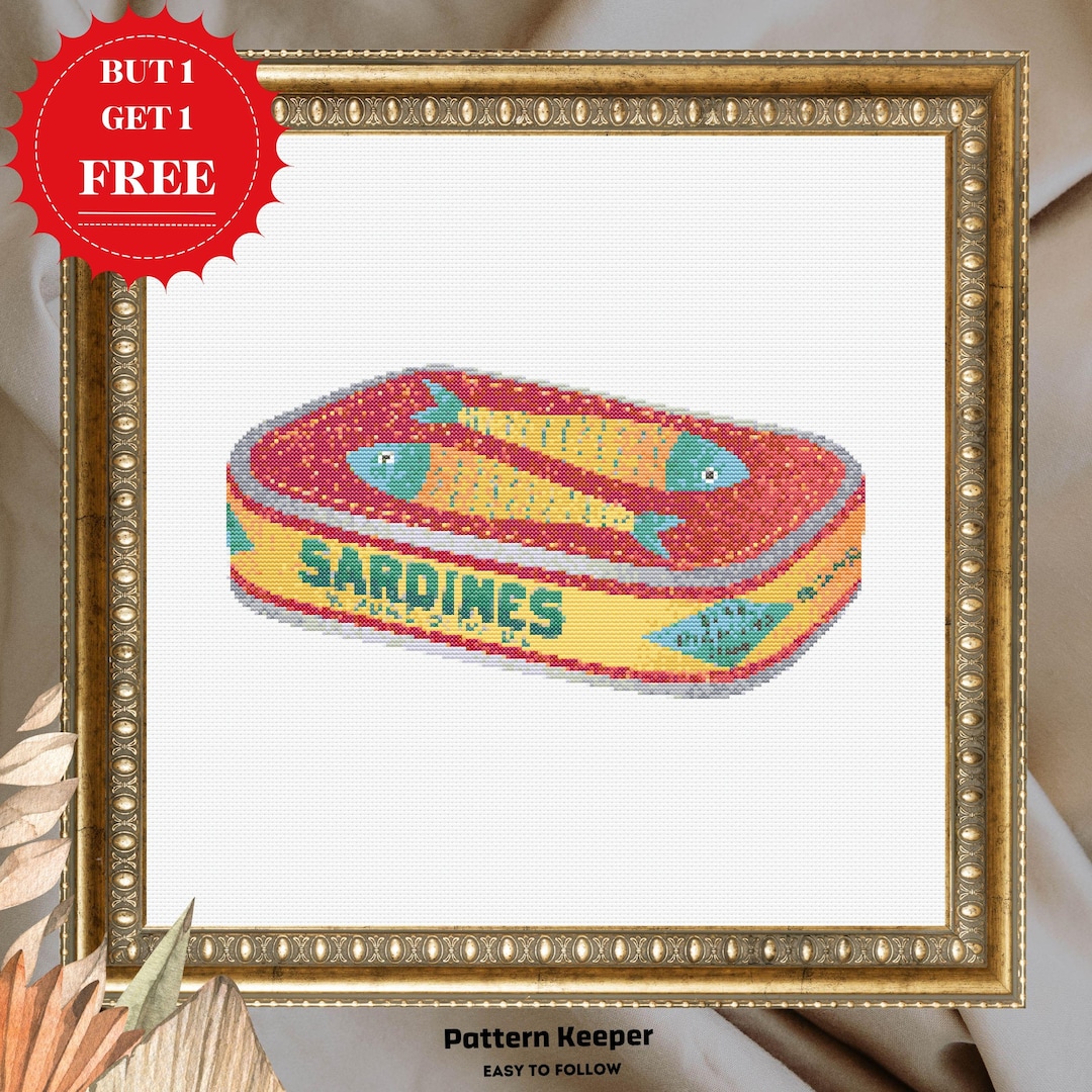 Sardines Can Cross Stitch Pattern – Cute Fish Embroidery PDF, Modern ...