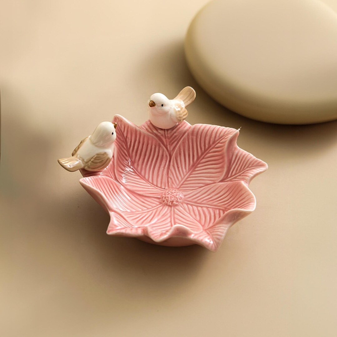 Pink Lotus Flower Trinket Dish With White Birds Romantic Jewelry Holder ...