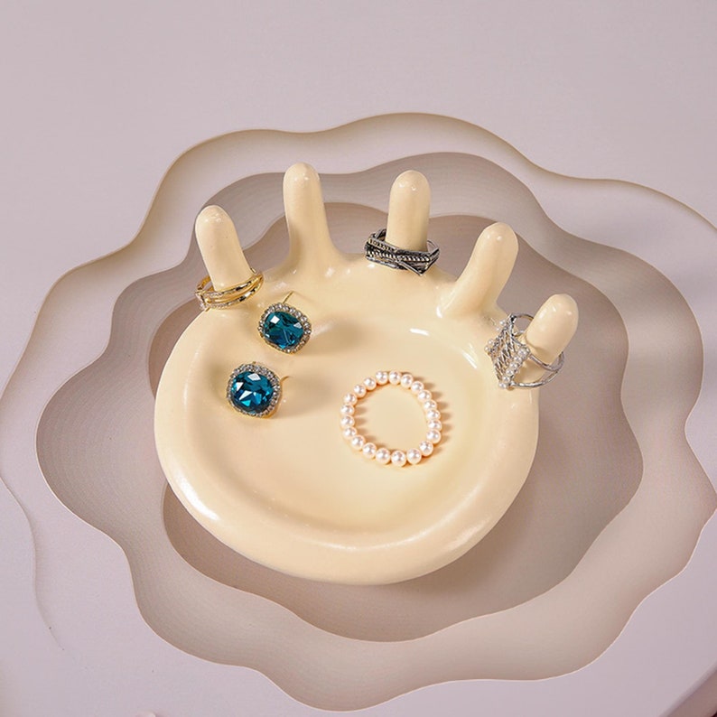Hand Shaped Ceramic Ring Holder Dish, Unique Jewellery Organiser, Ivory ...