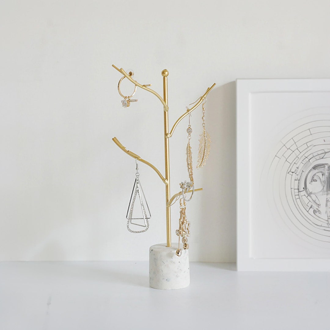 Gold Jewelry Stand With Marble Base, Earring Necklace Holder - Etsy