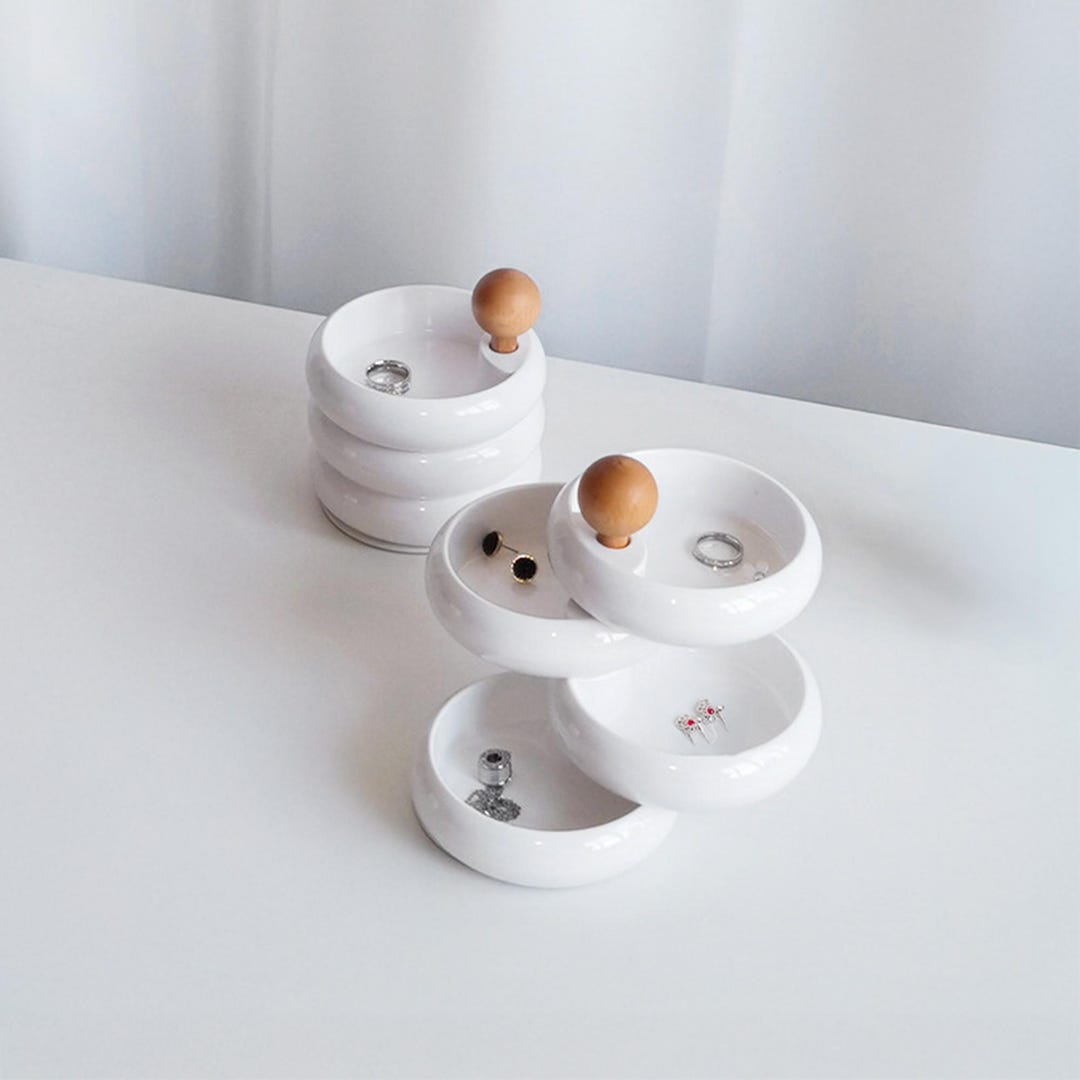 Minimalist Rotating Jewelry Box White Tiered Storage Organizer With ...
