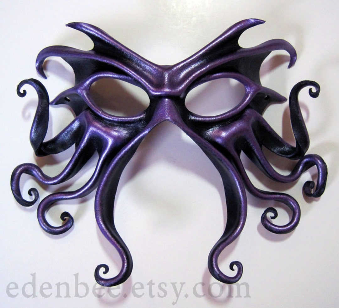 Cthulhu Leather Mask, Hand-painted in Black and Purple, Halloween - Etsy
