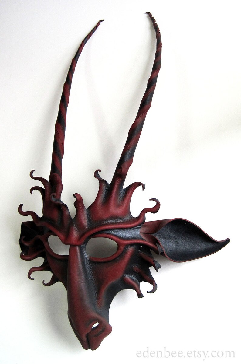 Goat Leather Mask, Black and Dark Burgundy Red, Pan, Faun, Baphomet ...