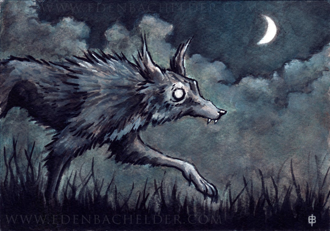 Slinking Wolf, Signed and Matted Print of Original Ink and Watercolour ...