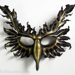Griffin Leather Mask, Hand-painted in Black and Metallic Light Gold ...