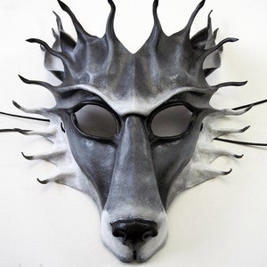 Leather Wolf Mask, Handmade and Hand-painted in Grey, Black, White ...