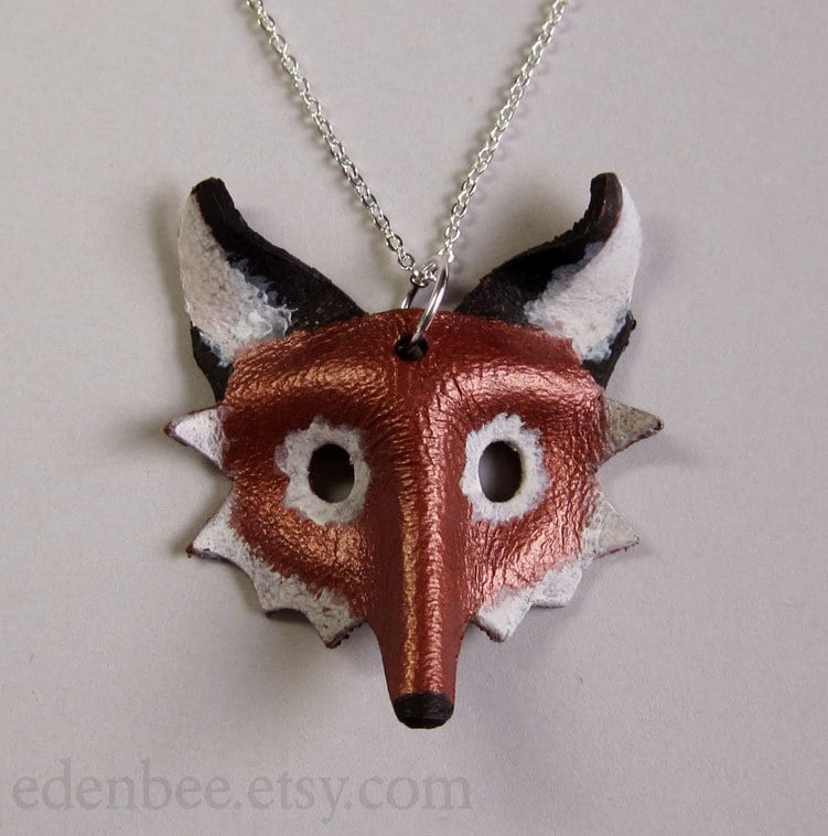 Red Fox Mask Pendant Necklace Hand-painted Leather - Etsy