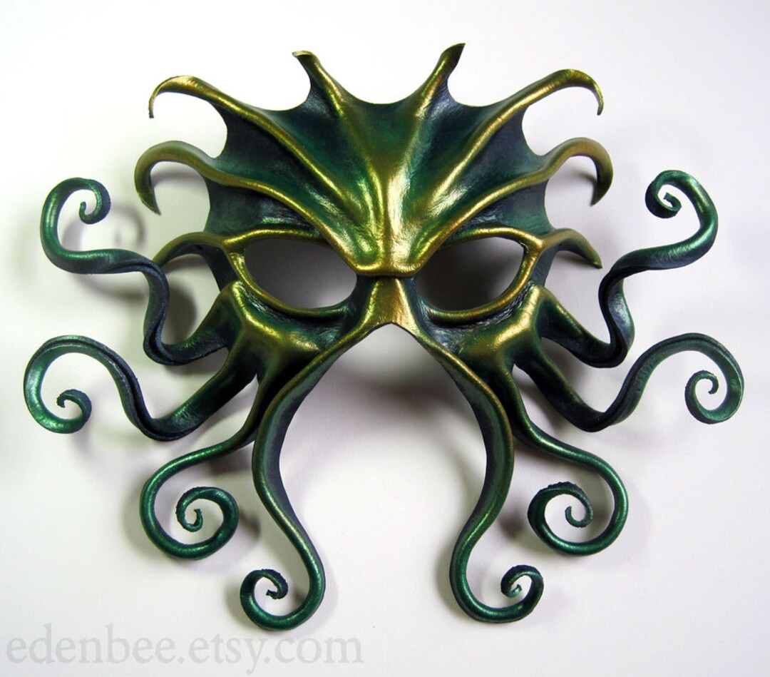 Large Cthulhu Leather Mask, Hand-painted in Midnight Blue, Green, and ...