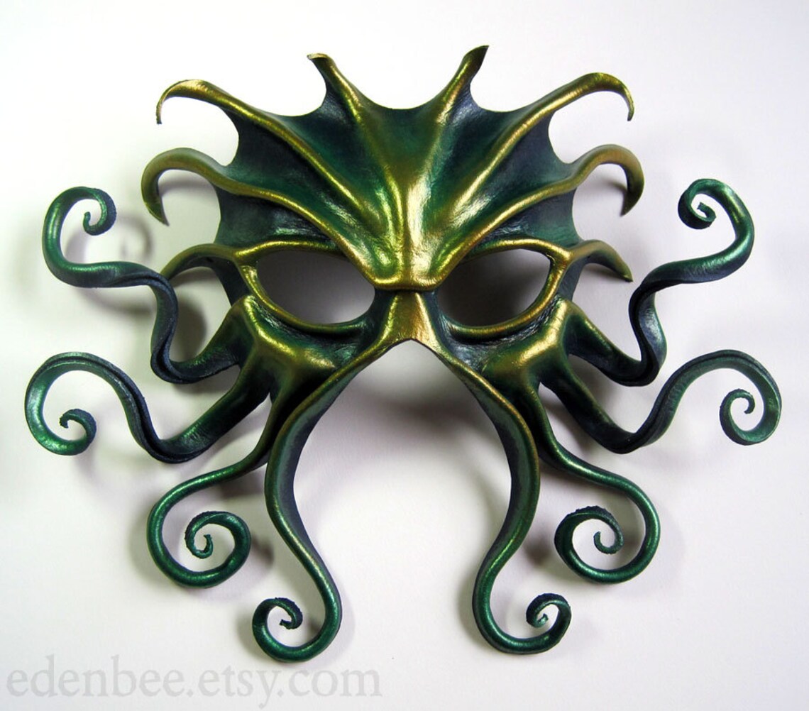 Large Cthulhu Leather Mask, Hand-painted in Midnight Blue, Green, and ...