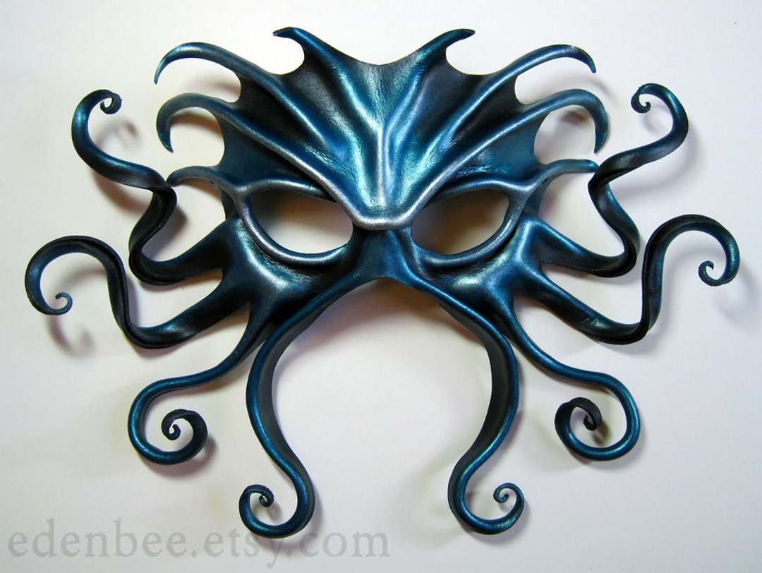 Large Cthulhu Leather Mask, Hand-painted in Black, Turquoise, and ...