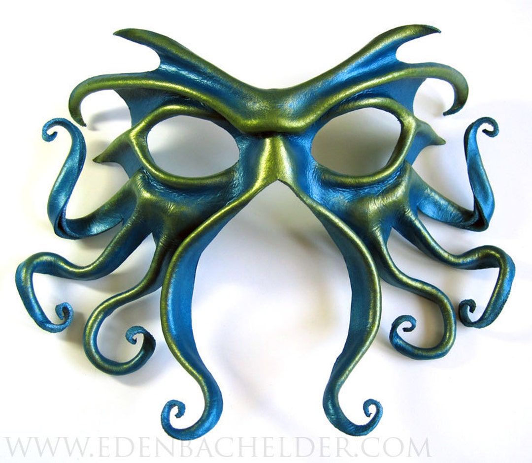 Cthulhu Leather Mask, Hand-painted in Metallic Turquoise and Green-gold ...
