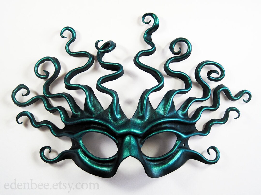 Sea Gorgon Leather Mask in Black and Iridescent Turquoise / Green ...