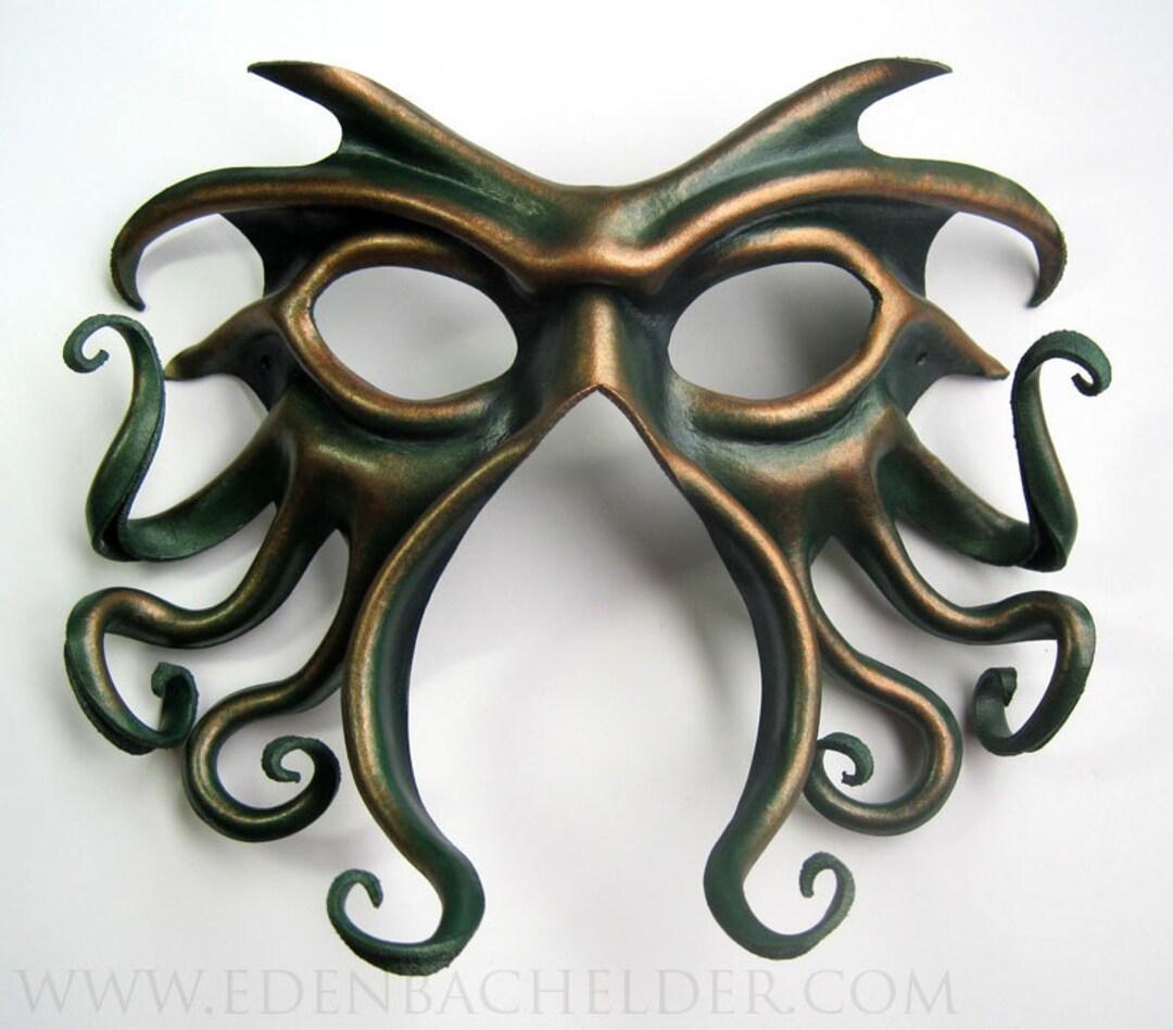 Cthulhu Leather Mask, Hand-painted in Green and Antique Gold, Halloween ...