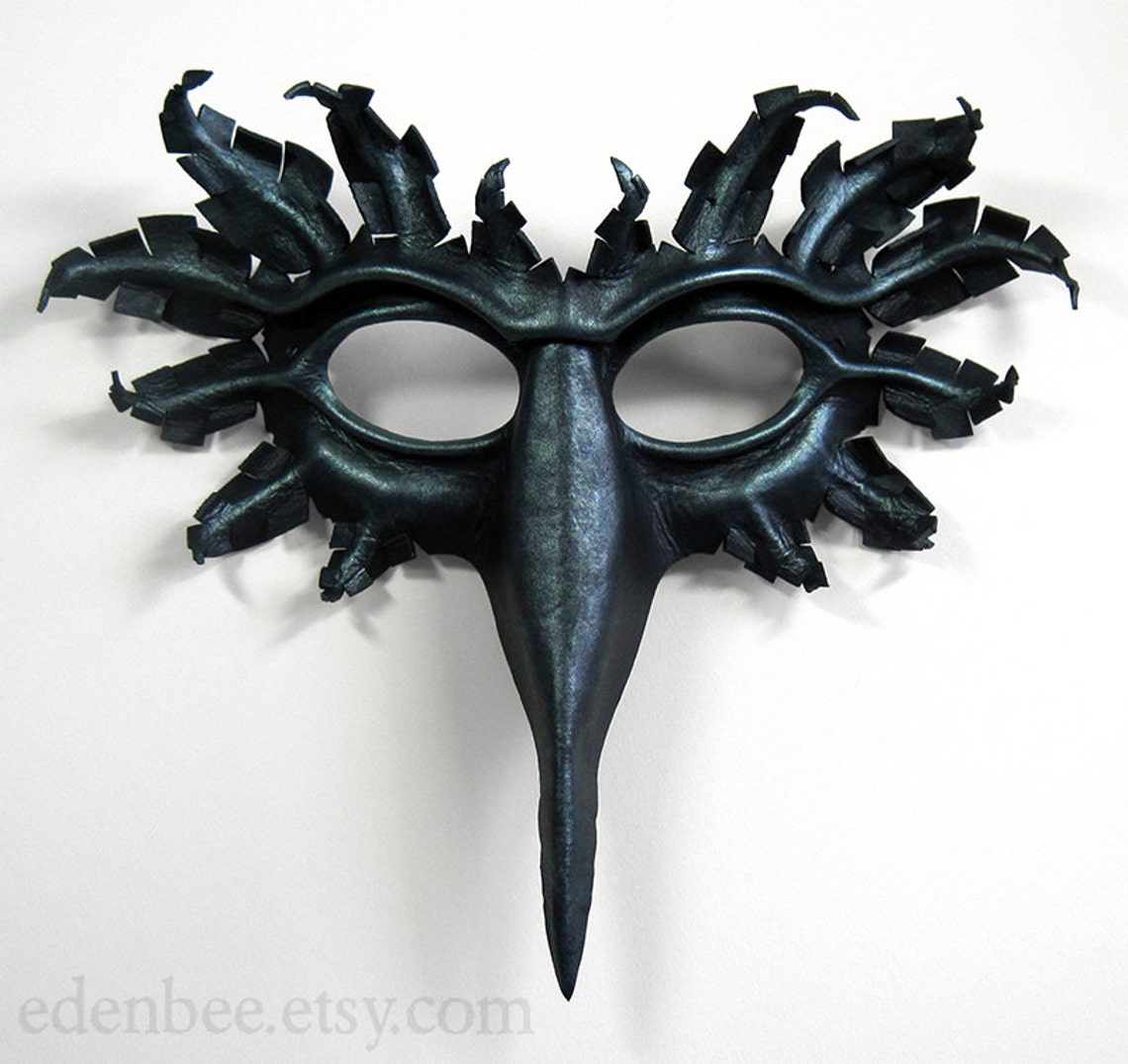 Raven Mask, Hand-molded Leather, Hand-painted in Black and Pewter ...