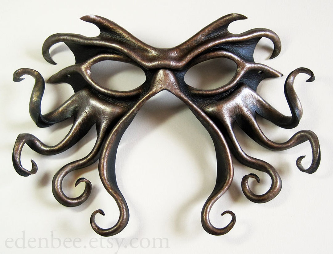 Cthulhu Leather Mask, Hand-painted in Black With Metallic Bronze and ...