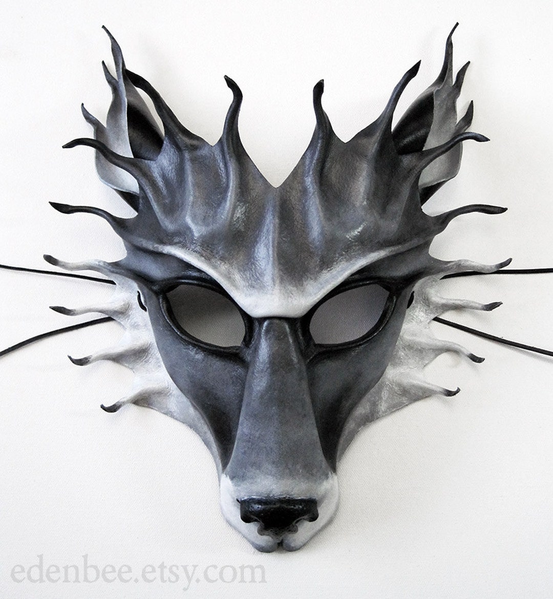Leather Wolf Mask, Handmade and Hand-painted in Grey, Black, White ...