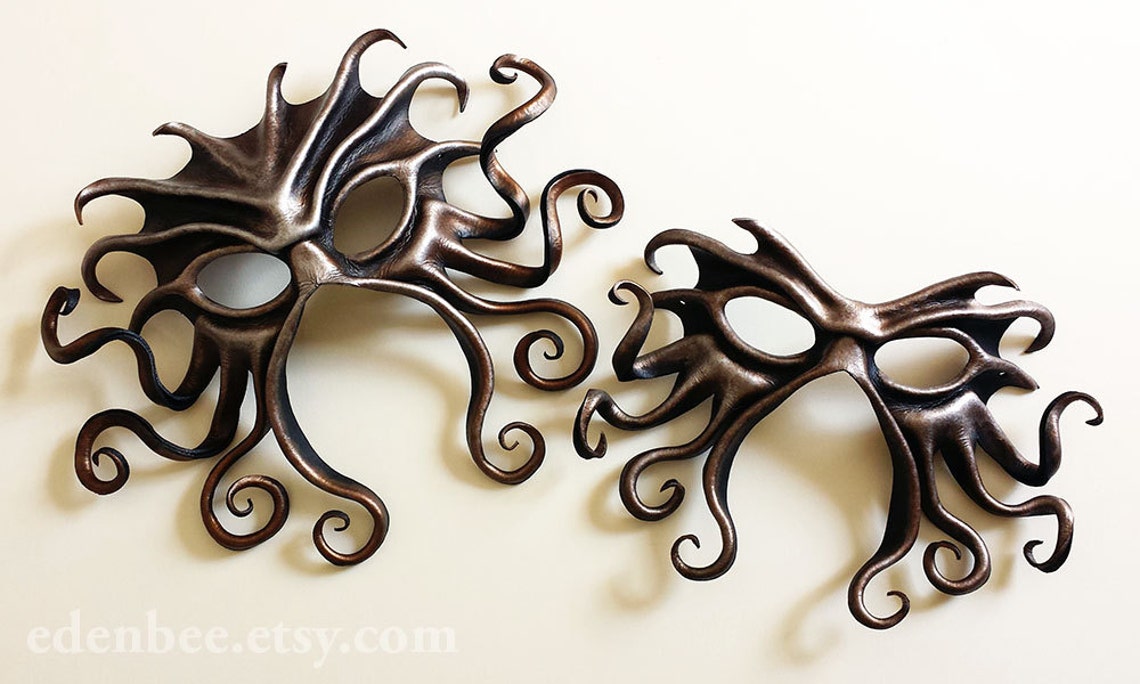 Cthulhu Leather Mask, Hand-painted in Black With Metallic Bronze and ...