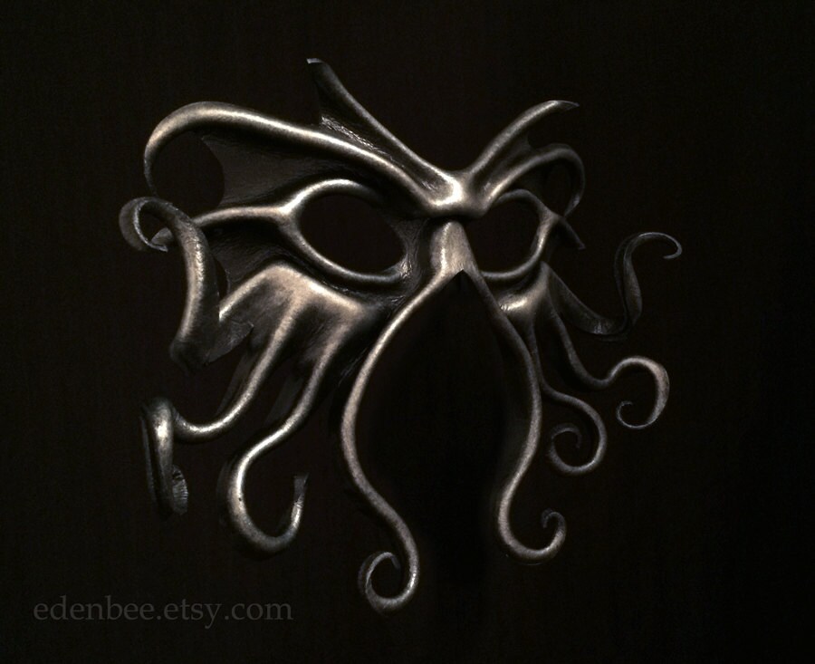 Cthulhu Leather Mask Hand-painted in Metallic Black and - Etsy