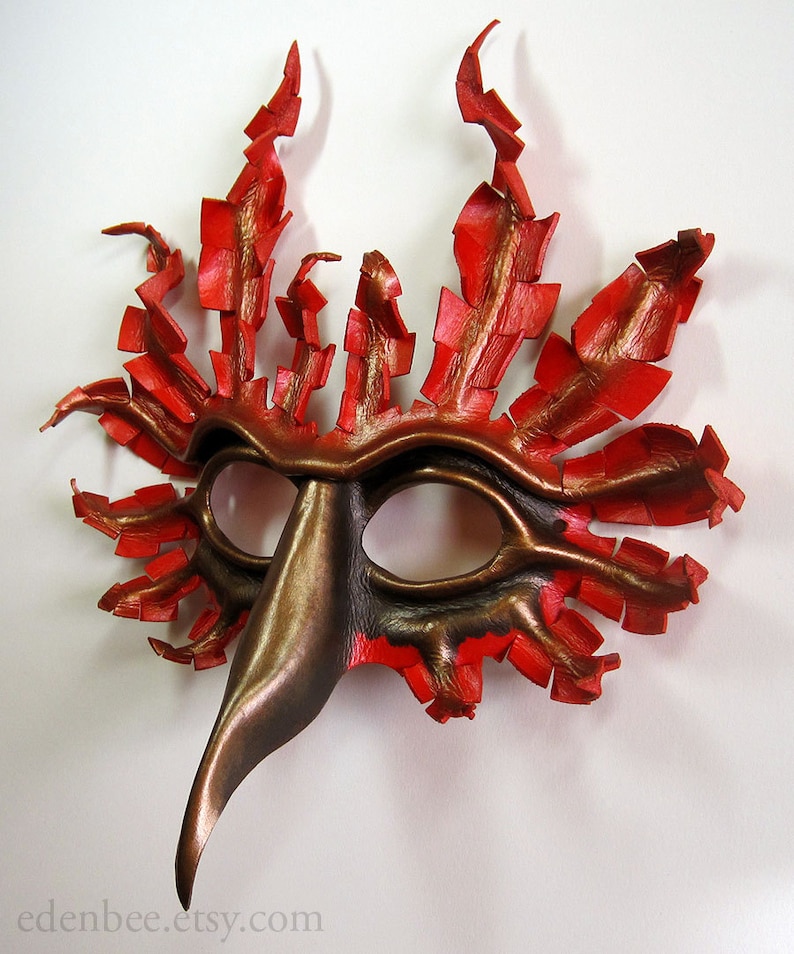 Fantasy cardinal leather bird mask | Etsy