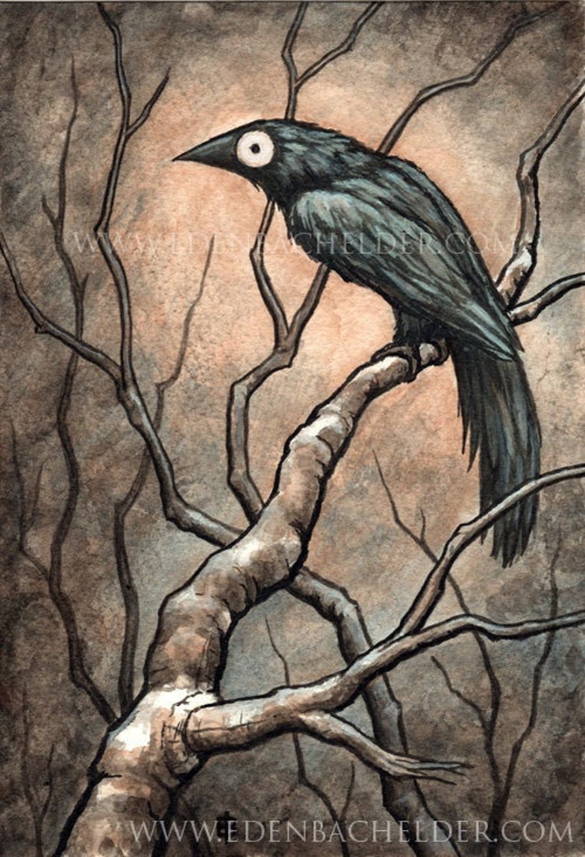 Signed and Matted Print of Original Black Bird IV Watercolour | Etsy