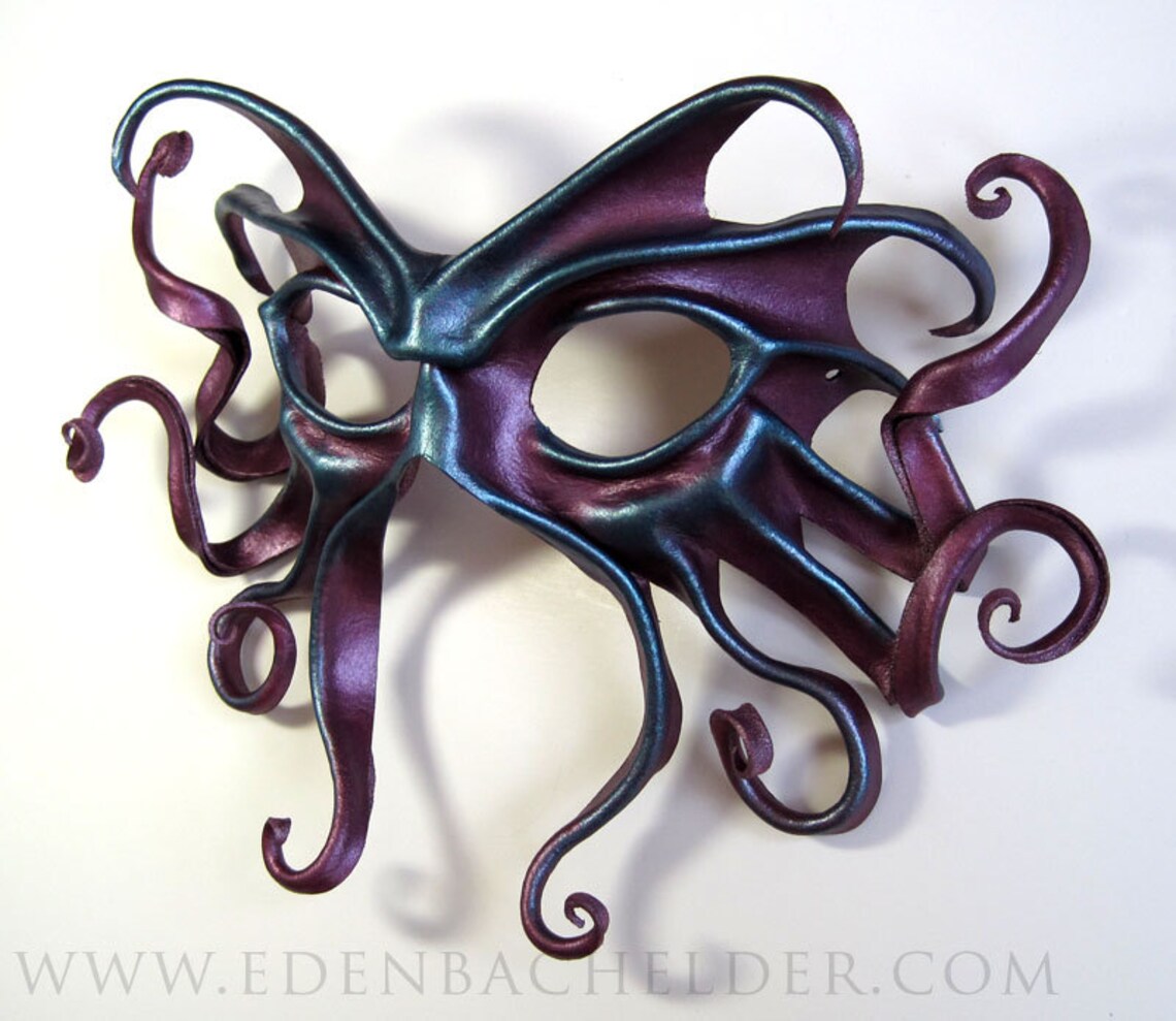 Large Cthulhu Leather Mask, Hand-painted in Metallic Red-purple and ...