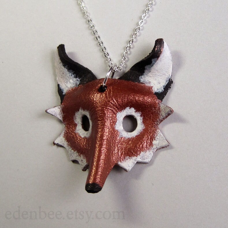 Red Fox Mask Pendant Necklace Hand-painted Leather - Etsy
