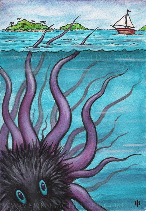 Signed and Matted Print of Original Sea Monster Watercolour - Etsy