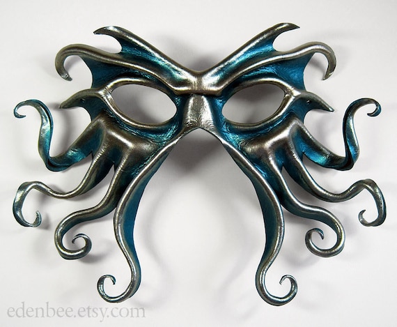 Cthulhu Leather Mask Hand-painted in Metallic Deep Turquoise | Etsy