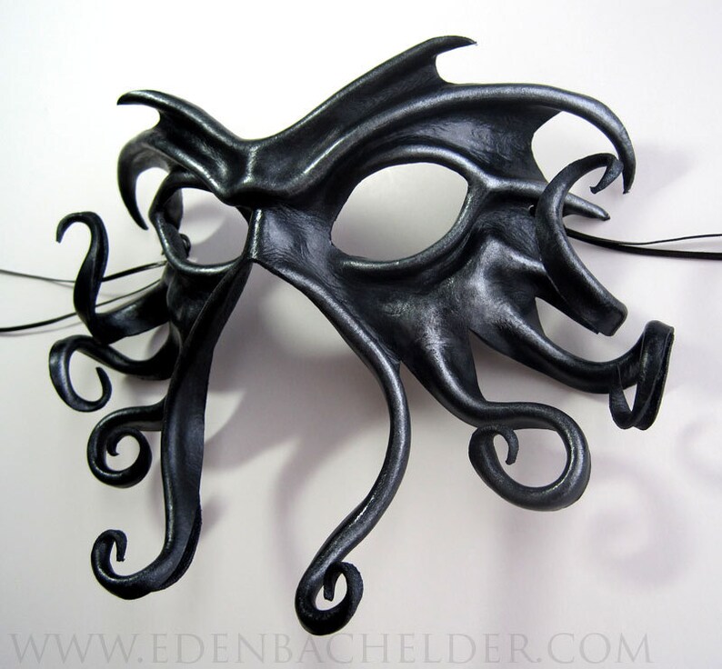 Cthulhu Leather Mask, Hand-painted in Metallic Black and Silver ...