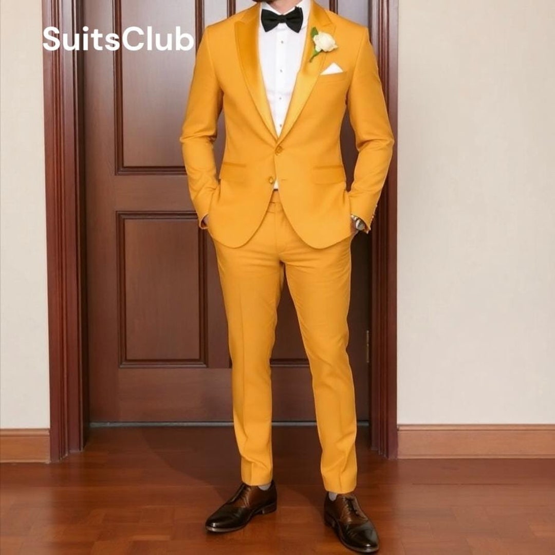 Men Tuxedo Suit - Mustard Suit Men - Yellow Tuxedo Suit - Groom Wedding ...
