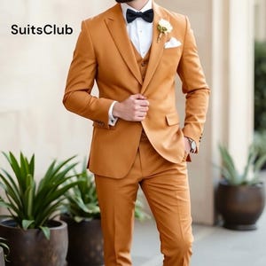 Men Suit - Men Orange Suit - Fall Season Wedding Wear - Gift for Groom ...