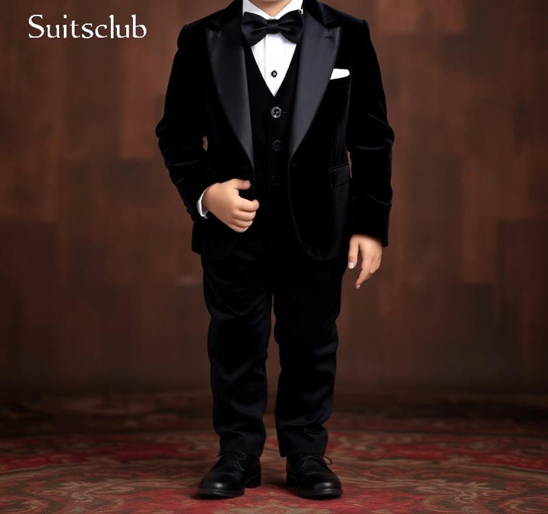 Kid Stylish Suit Black Velvet Suit Elegant Black Tuxedo Suit For