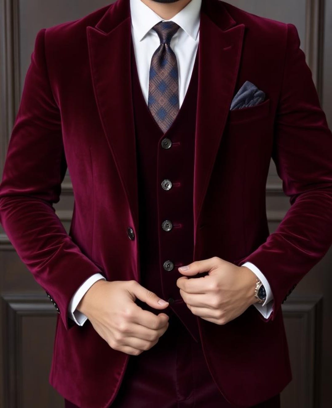 Maroon Velvet Suit - Men Tuxedo Suit - Men Wedding Suit - Dinner Date ...