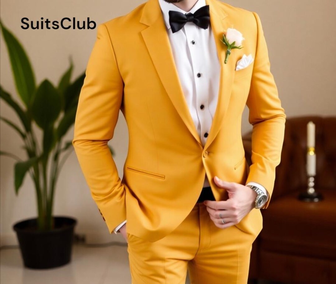 Men Suit - Yellow Suit Wedding - Groom Wedding Wear - Men Tuxedo Suit ...