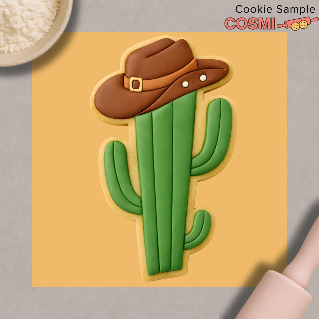 Cactus Cookie Cutter & Embosser | Cowboy Hat Cactus Biscuit Stamp ...