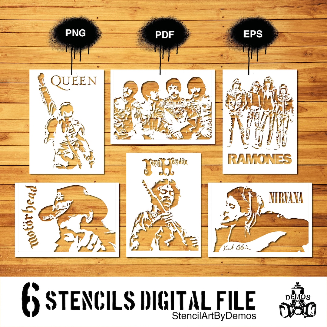 Digital Stencils Pack 6 Iconic Musicians Art, Street Art, Urban Art ...